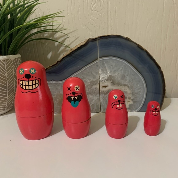 American Vintage | Toys | Vintage Monster Red Nesting Dolls Toy Set ...